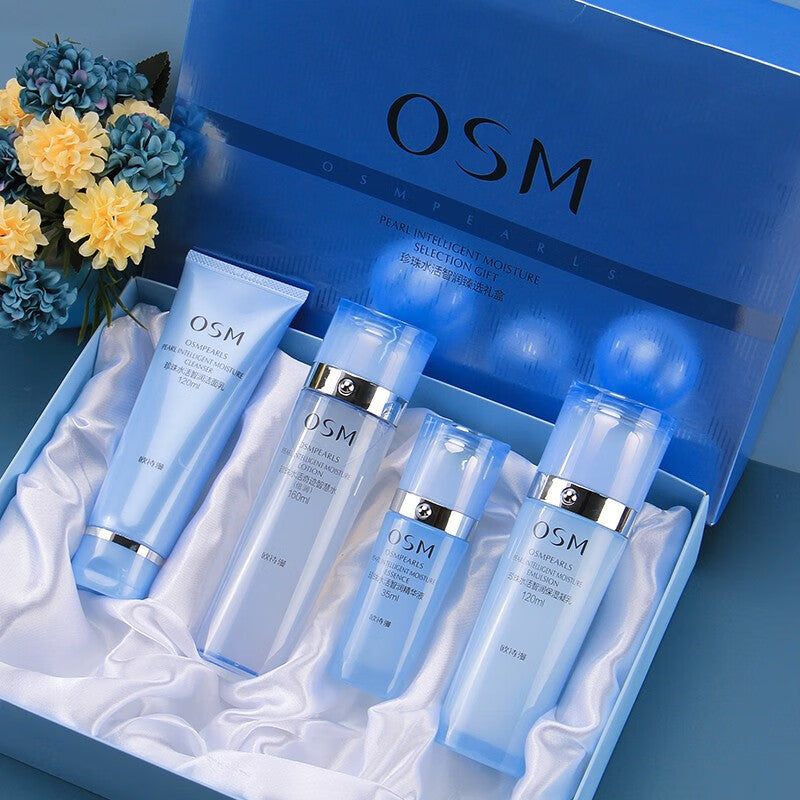 OSM Pearl Intelligent Moisture Lotion Emulsion Cleanser Essence Set 欧诗 ...